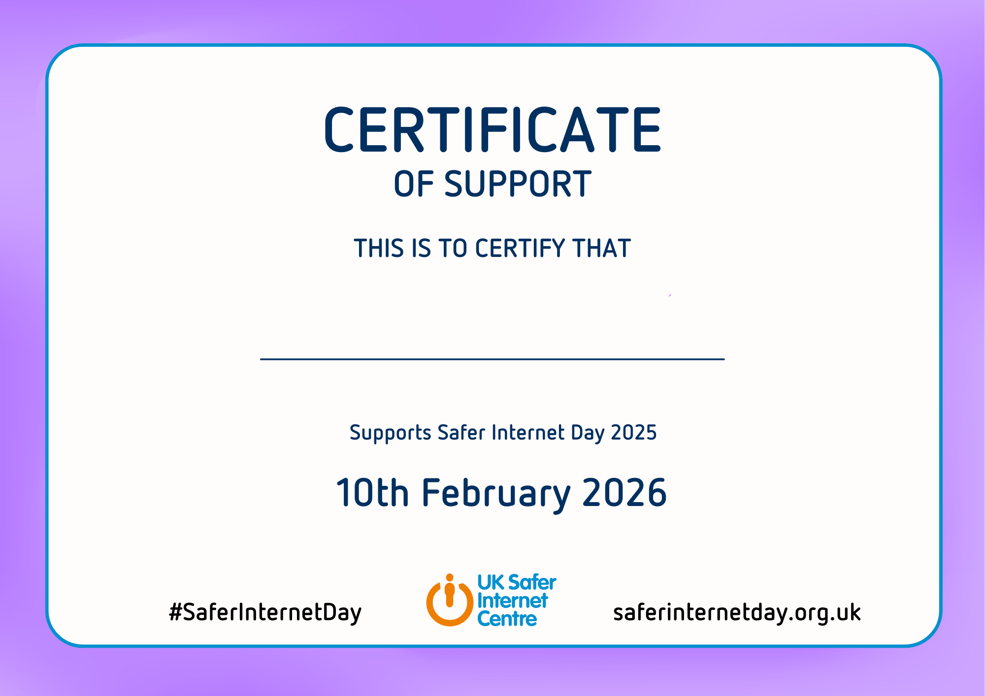 Safer Internet Day 2026 - Certificate - UK Safer Internet Centre